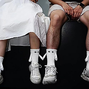 Sdetrcq 2Pairs Friendship Socks Magnet Hand in Hand Socks, Best Friend Socks Magnetic Socks Hand Hold, Magnetic Hand Holding Socks (2 Pairs, 2D White)