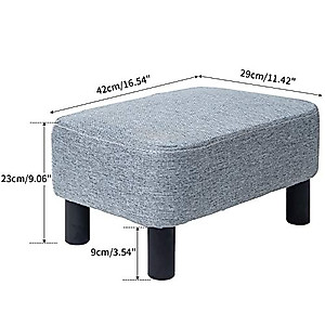 IBUYKE 16.54" Small Footstool Linen Fabric Pouf Ottoman Footrest Modern Home Living Room Bedroom Rectangular Stool, with Padded Seat Pine Wood Legs, Gray RF-BD214-D