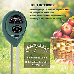 EPOL Soil Moister Meter, 3 in 1 Soil pH Meter, Water Meter and Sunlight Meter, Soil Test Kit for Garden, Farm, House,Lawn, Indoor, Outdoor, Hydrometer for Plants, Green, 2.4x10.2x1.6 in