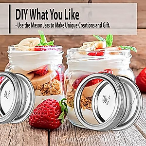 Regular Mouth Mason Jars 8 oz - (4 Pack) - Regular Mouth 8-Ounces Mason Jars With Ball Airtight lids and Bands - For Canning, Fermenting, Pickling, Freezing - Glass jar, Microwave & Dishwasher Safe