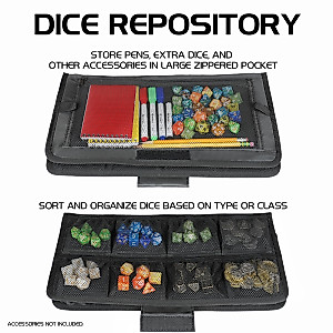 ENHANCE Tabletop Community DND Dice Case and Dice Rolling Tray - Dice Holder and Storage for up to 500 RPG Dice with Rugged Protective Design, Soft Interior, and Organizer Pockets (500 Dice Capacity)