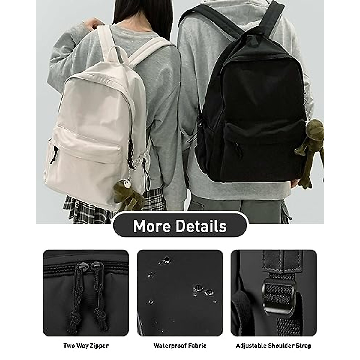 Black Backpack for Women Men, Waterproof High School Bookbag,Lightweight Casual Travel Daypack,Classic Basic College Backpack,Middle School Bag for Teen Girls Boys