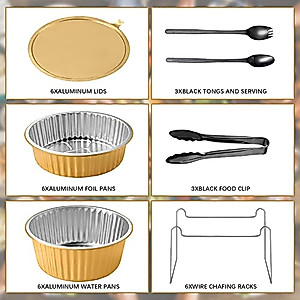 6 Set Disposable Chafing Dishes Buffet Set Chafer Wire Racks Stand Kit Dish Serving Trays Food Warmer Catering Supplies Include Chafer Pans Serving with Utensils and Buffet Stand for Party