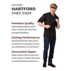 Chef Works Men's Hartford Chef Coat, Black, Medium