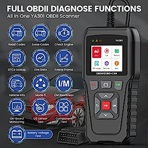 ELMCONFIG OBD2 Scanner, Car OBD2 Scanner Code Reader with 4 Shortcut Keys & Print Function Options, YA301 Upgraded Check Engine Diagnostic Tool for All OBDII Vehicles After 1996