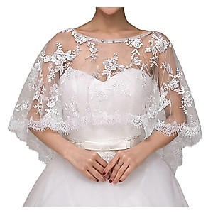 Ayliss Women Lace Wedding Shawls Wrap Bridal Embroidered Shrug Bolero Cape Shoulder Covers Up Evening Prom Party Dress (White #1)