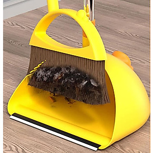 Cute Duck Cleaning Broom and Dustpan Set with Long Handle Stand Up Broom and Dustpan for Home Kitchen Room Office, Outdoor Indoor (Pink)