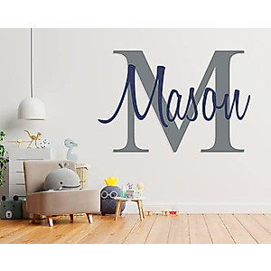 Custom Name & Initial - Premium Series - Baby Boy - Wall Decal Nursery for Home Bedroom Children (M511) (Wide 22" x 15" Height)