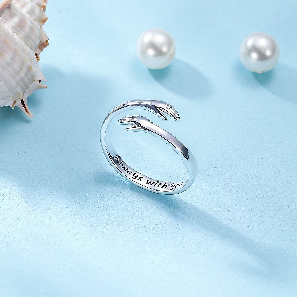 IEFSHINY Valentines Day Gifts for Her - Hug Ring for Women Teen Girls, 925 Sterling Silver Rings Hug Rings for Women Wife Gift Ideas Teen Girl Gifts Teenage