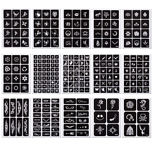 Kesoto Temporary Tattoos Stencils Glitter Tattoo Kit Templates Face Paint Stencils Body Art Stencil Pack for Adults Man Women Kids Teenager 304pcs, 15 Sheets