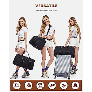 LOVEVOOK Travel Duffle Bag, 50L Weekender Overnight Bag with Toiletry Bag, Quilted Carry On Bag with Shoe Compartment, Gym Duffel Bag with Wet Pocket for Women, Hospital Bags for Labor and Delivery