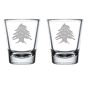 Set of 2 Shot Glasses 1.75oz Shot Glass Cedar Tree Lebanon Lebanese