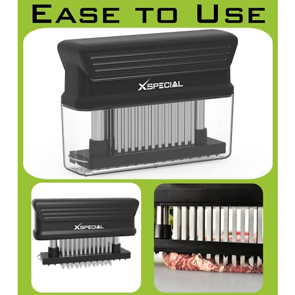 Bold XL Meat Tenderizer Tool 60-Blades Stainless Steel, Ease to Use & Clean - Kitchen Gadgets with Sharp Needle Makes The Toughest Steak Tender - No More Pounding Hammer Or Mallet