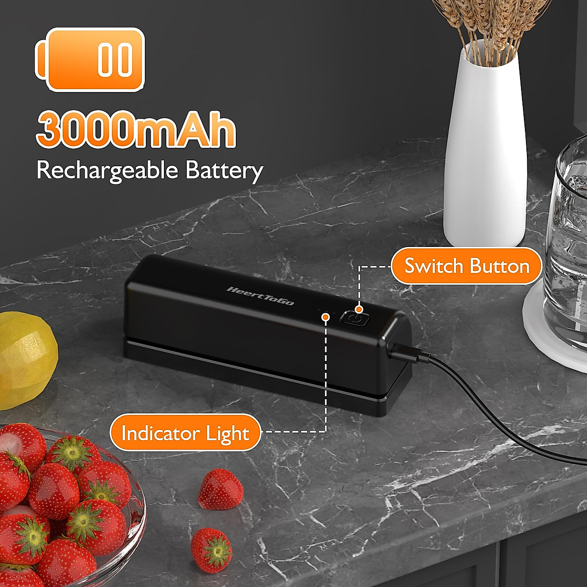 HEERTTOGO Heating Sealer, Mini Sealer Machine Rechargeable 3000mAh, Heating Quick Sealer for Food Bag, Chips and Snacks Bags Freshness, Portable item for Kitchen, Picnic, Gift for Family, Friends