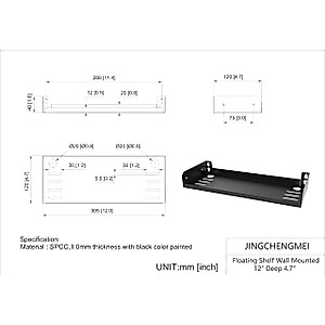 JINGCHENGMEI 2 Pcs of Metal Wall Mounted Floating Shelf for Small AV or TV Accessories, 4.7" Deep 12" Wide Mini Display Shelf for Storage or Collection in Living Room, Kitchen (12 Inches)