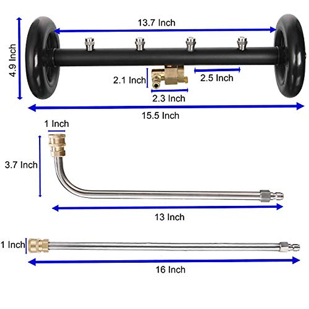 Tool Daily Dual-Function Undercarriage Cleaner,Surface Cleaner for Pressure Washer, 16 Inch, Underbody Car Wash Water Broom with 3 Pieces Extension Wand, 4000 PSI