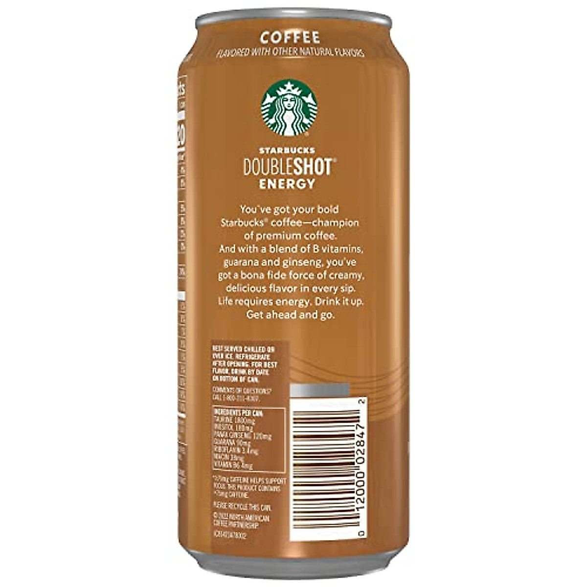 Starbucks RTD Energy Drink, Doubleshot Energy Drink, Coffee, Guarana, Vitamin B, Ginseng, 15 oz Cans (12 Pack)