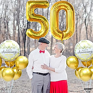 KatchOn, Big Gold 50 Balloon Number - 40 Inch | Gold 50th Birthday Balloons for 50th Anniversary Decorations | Mylar 50th Balloons, 50th Birthday Decorations Men | 50th Birthday Decorations Women