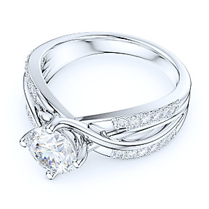 PRSTANI Sterling Silver Fancy Split Intersecting Infinity 1CT Round Brilliant Cut Genuine Moissanite Promise Engagement Ring (7.5)