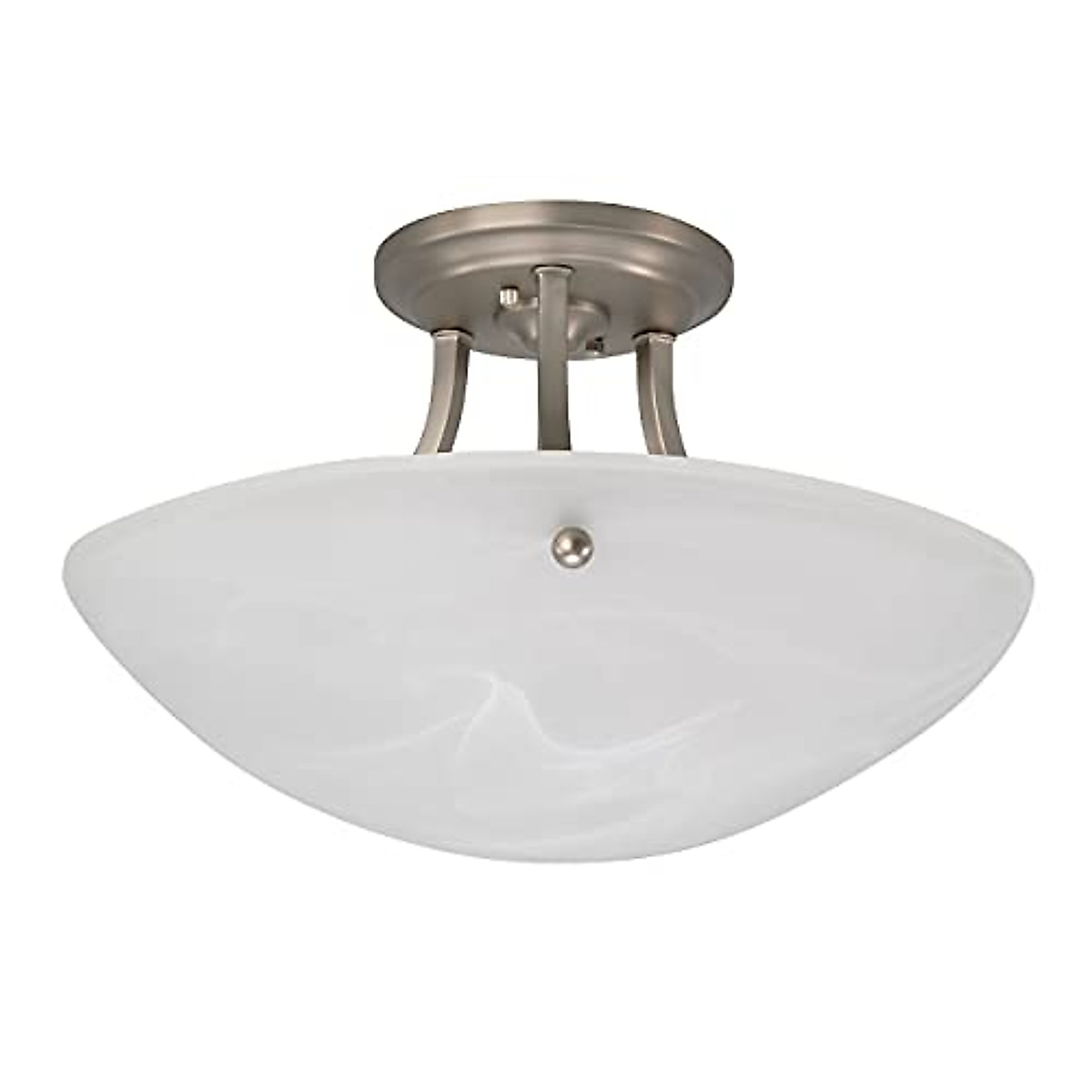 Noble Home 2-Light Contemporary Semi Flush Mount Light | Ceiling Mount Fixture with Alabaster Glass Shade | Hanging Lighting for Living Room, Bedroom, and Foyer, Satin Nickel