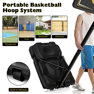 Goplus Portable Basketball Hoop Outdoor Indoor, 4.25-10FT 12-Level Adjustable Basketball Goal w/ 44’’ Shatterproof Backboard, Fillable Base, Basketball Stand System for Kids Teens Youth Adults