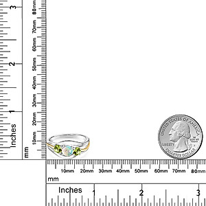 Gem Stone King 925 Sterling Silver and 10K Yellow Gold Round Cabochon White Opal and Green Peridot 3 Stone Ring For Women (1.10 Cttw, Available In Size 5, 6, 7, 8, 9)