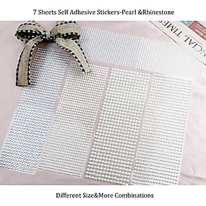 4368 PCS Self Adhesive White Pearl Face Temporary Tattoo Clear Rhinestones, Flat Back Bling Gems Jewels Stickers for Makeup Face Eye Hair, Pear&Transparent Rhinestones