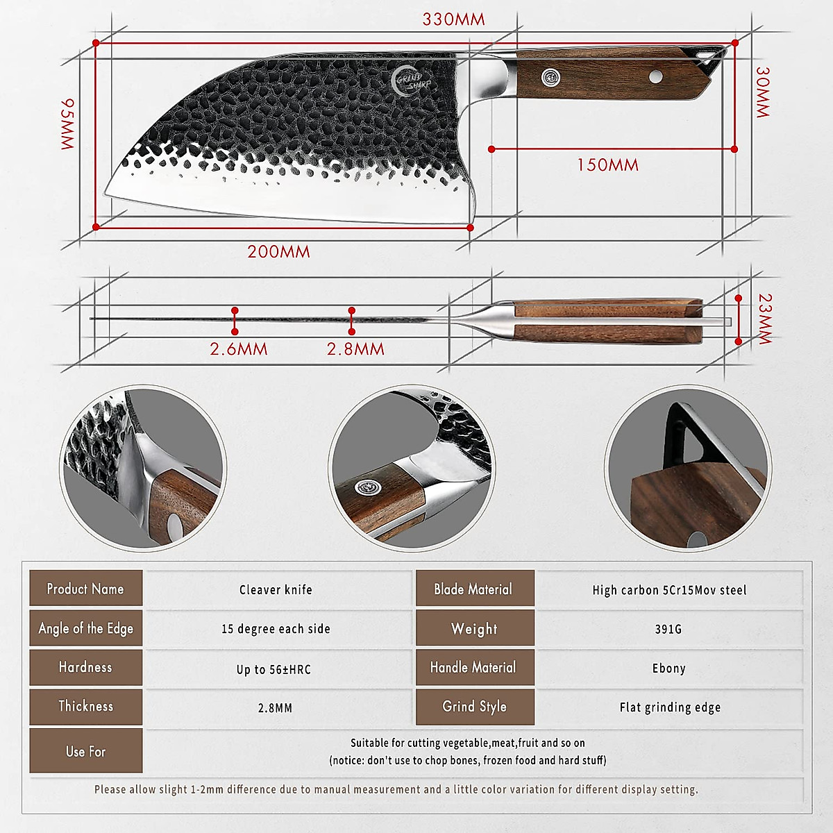 [Full Tang]Butcher Knife Handmade Forged Kitchen Chef Knife Grandsharp Pro Razor Sharp Serbian Clad Steel Meat Vegetable Chopping Cutting Cleaver with Leather Knife Sheath