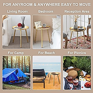 AOJEZOR Gold End Table, Ideal for Any Room-Side Tables Living Room,Bedroom, Gold Plant Stand Balcony, Metal Structure Indoor & Outdoor,Gold Tray with 3 Legs