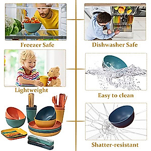 Wheat Straw Dinnerware Sets, kids Dinnerware Set,Unbreakable Microwave Dishwasher Safe Tableware Lightweight Bowls, Cups, Plates Set Reusable Dinner Plates Bowls Set