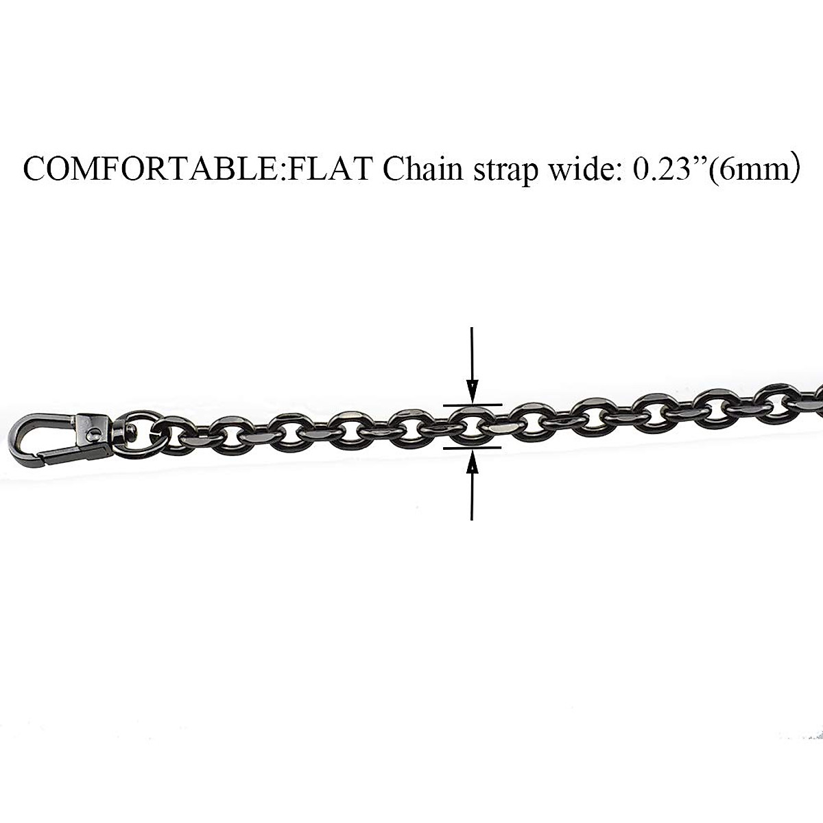 HAHIYO Mini Pochette Purse Chain Strap Thin Wide 6mm for LV Length 7.9 Inches Thick 2mm Shiny Black for Handbag Wallet Clutch Comfortable Flat Metal Strap 1 Pack