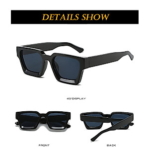 EYLRIM Thick Square Frame Sunglasses for Women Men Fashion Chunky Rectangle Sun Glasses Black Shades(01 Black/Grey)