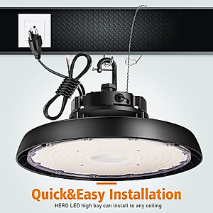 PATHBREAKER LED High Bay Light 240W UL&DLC Listed UFO High Bay LED Light 36000LM 0-10V Dimmable 6.6FT Cable&Plug 1000W MH/HPS Equiv.5000K Commercial Grade Pole Barn Warehouse Garage Shop Light