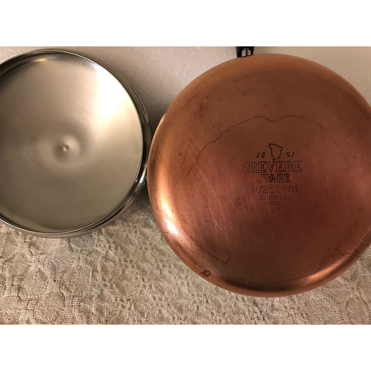 Vtg Revere Ware SS Copper Bottom 1 1/2qt Saucepan