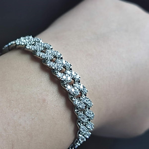 12mm Cuban Link Bracelet Hypoallergenic 14K Real Gold Plated Iced Out Hip Hop Cuff Jewelry 3A Cubic Zirconia Prong-setting Gift for Men Women Fit for 6.3" to 7.9" Wrist (Silver)