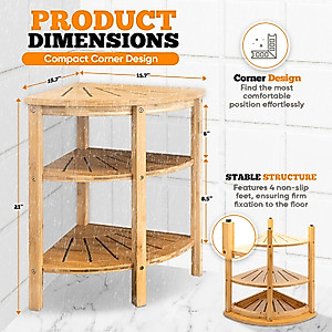 Cosy Kozy Multifunctional 3 Tier Bamboo Waterproof Corner Shower Bench with Storage Shelf - Corner Shower Stool for Inside Shower for Shaving Legs