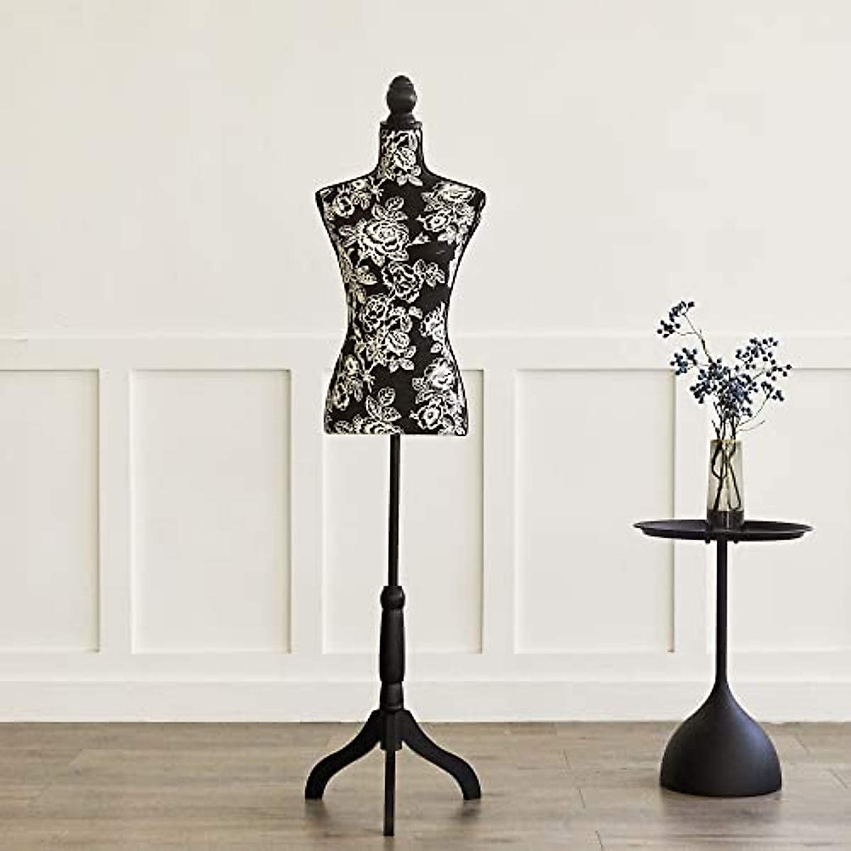 Female Mannequin Torso Dress Form Height Adjustable Pinnable Mannequin Body with Sturdy Tripod Stand for Home Decor, Jewelry & Clothing Display, White Flower