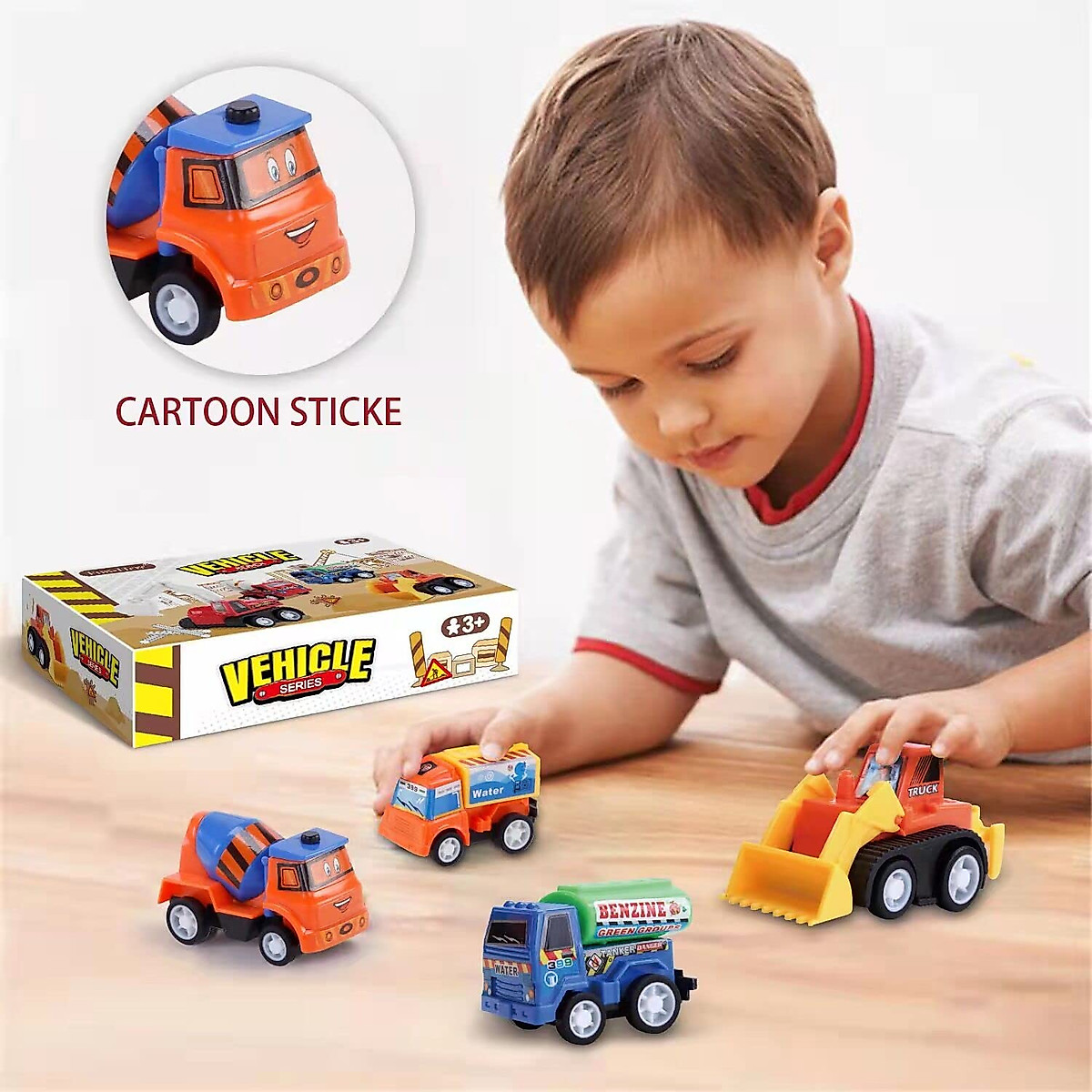Fun-Here 12 Packs Construction Toy Pull Back Digger Mini Vehicles Excavator Bulldozer Truck Toy for 2 3 4 5 Year Old Kids Boy Girl Toddlers Party Favor Cake Decorations Birthday Gift