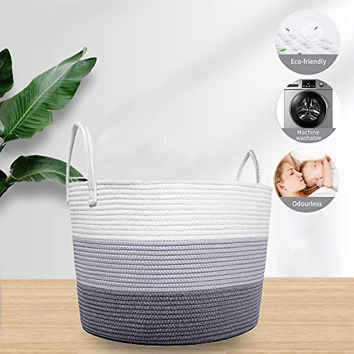 UFREE Extra Large Cotton Rope Basket XXXLarge, Wide 21.7'13.8' Decorative Laundry Hamper Basket Tall Blanket Storage Basket for Living Room Large Blanket Basket