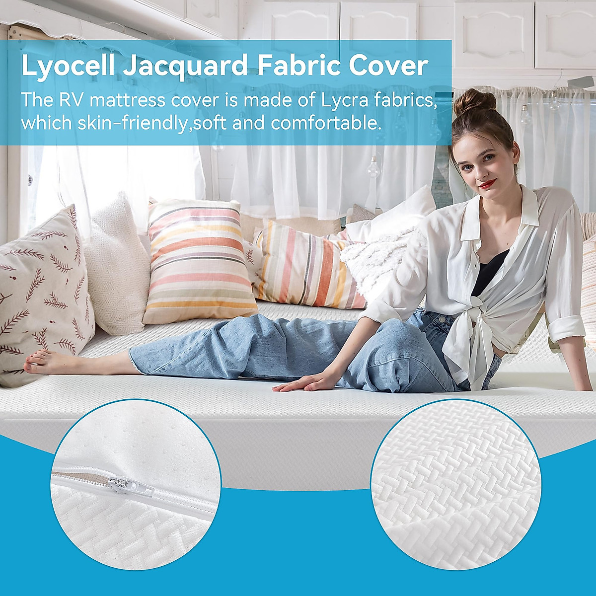 Opoiar 10 Inch Short Queen RV Mattress,Gel Green Tea Memory Foam Mattress for RVs, Campers & Trailers,Bed in a Box,Pressure Relief,Medium Firm,Back Supportive,Made in USA