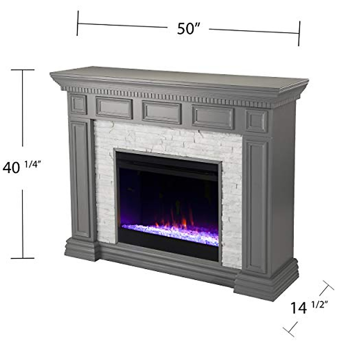SEI Furniture Dakesbury Faux Stone Color Changing Electric Fireplace, Gray