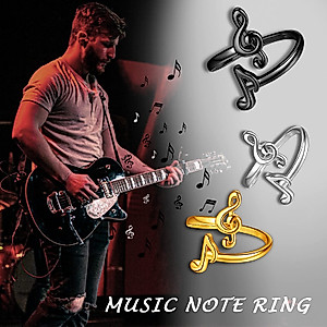 beautlace Musical Note Adjustable Rings Silver Plated Love Heart Treble Clef Music Note Open Ring Jewelry Gifts for Music Lover KR0026W