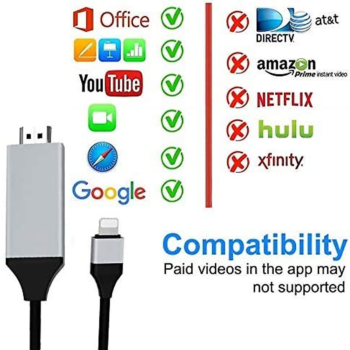 [Apple MFi Certified] Lightning to HDMI Adapter, HDTV Cable Adapter Compatible with iPhone,iPad,iPod 1080P Digital AV Sync Screen Connector on HD TV Monitor Projector-NO Need Power Supply (6.6 Feet)