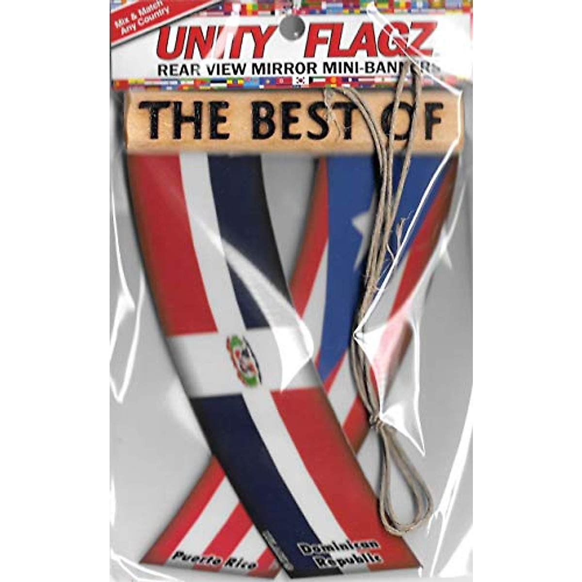 PUERTO RICO AND DOMINICAN REPUBLIC DOMIRICAN BORICUA DOMINICANO CARIBBEAN REARVIEW MIRROR MINI BANNER HANGING FLAGS FOR THE CAR UNITY FLAGZ™