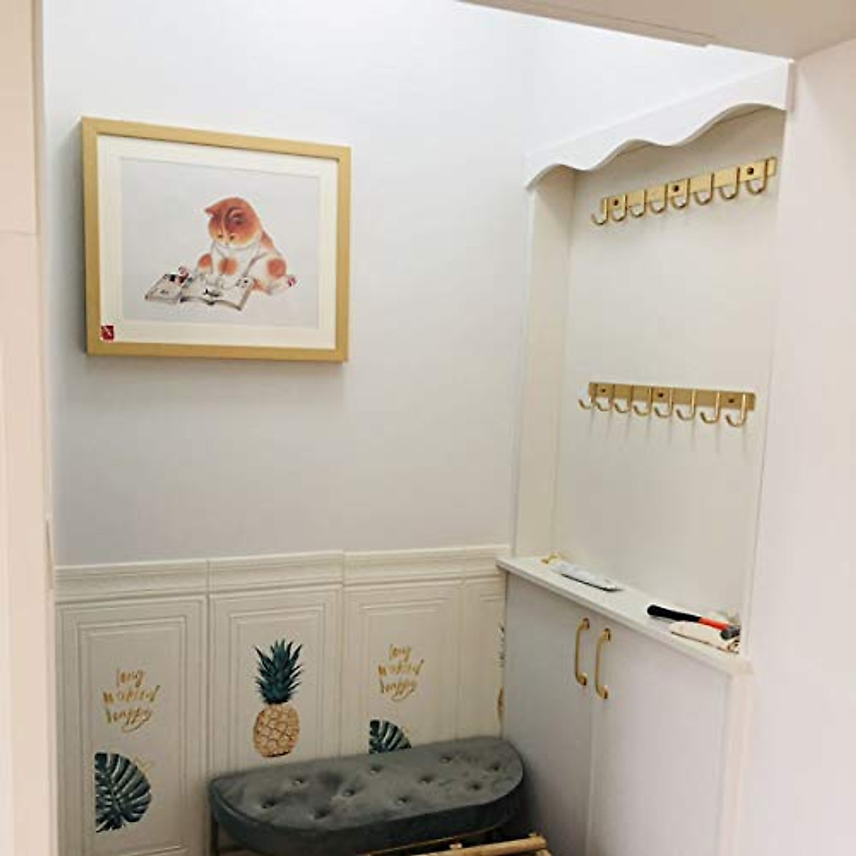 JWZQ Heavy Duty Coat Hooks for Wall Mounted, with 8 Single Hooks, Entryway Hat Rack for Belt, Scarves, Coffee Mug, Umbrella, Key Hooks, 60cm/24