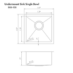 ZLINE 15" Boreal Undermount Single Bowl Scratch Resistant Stainless Steel Bar Kitchen Sink (SUS-15S)