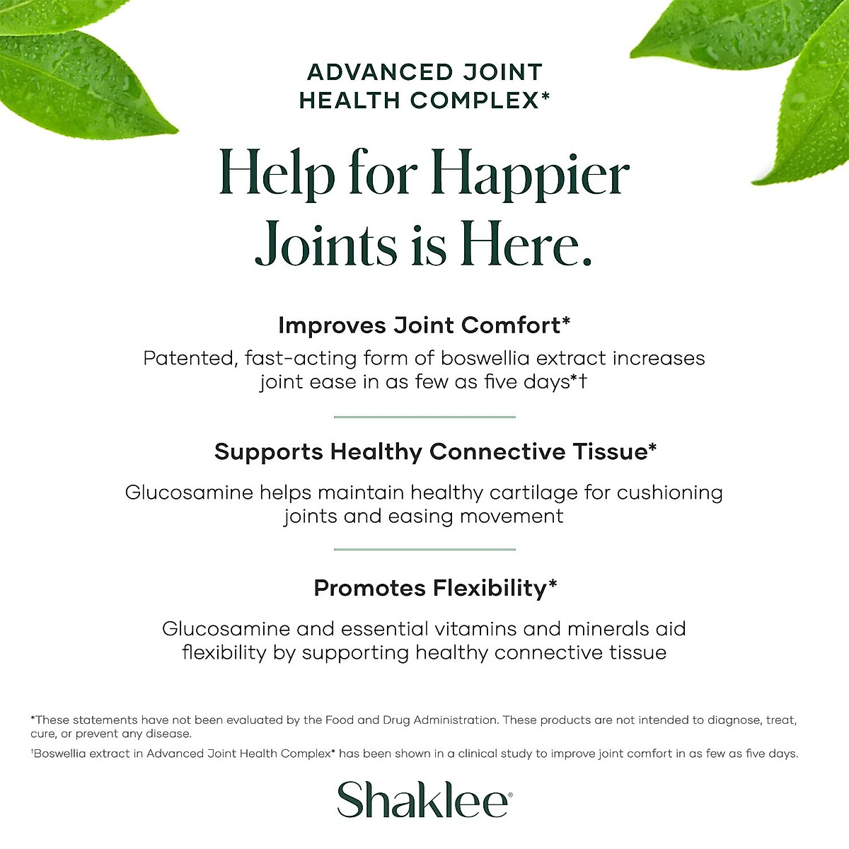 Shaklee - Advanced Joint Health Complex - Concentrated Glucosamine and Fast-Acting Boswellia Extract to Improve Joint Comfort - with Zinc, Copper, Manganese, and Vitamin C - 60 Caplets