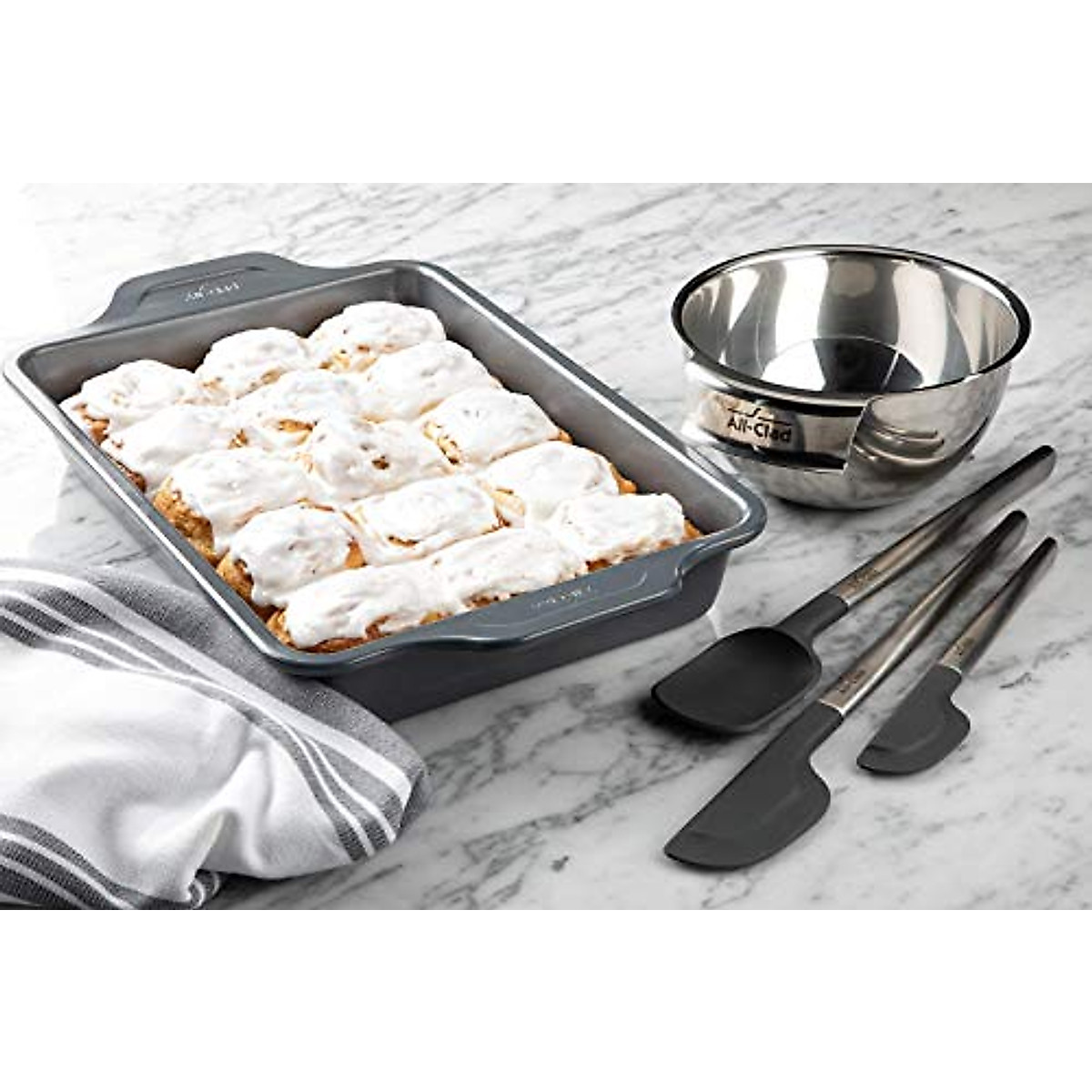 All-Clad Pro-Release Nonstick Baking Pan 9x13 Inch Oven Safe 450F Half Sheet, Cookie Sheet, Muffin Pan, Cooling & Baking Rack, Round Cake Pan, Loaf Pan, Baking Pan Grey