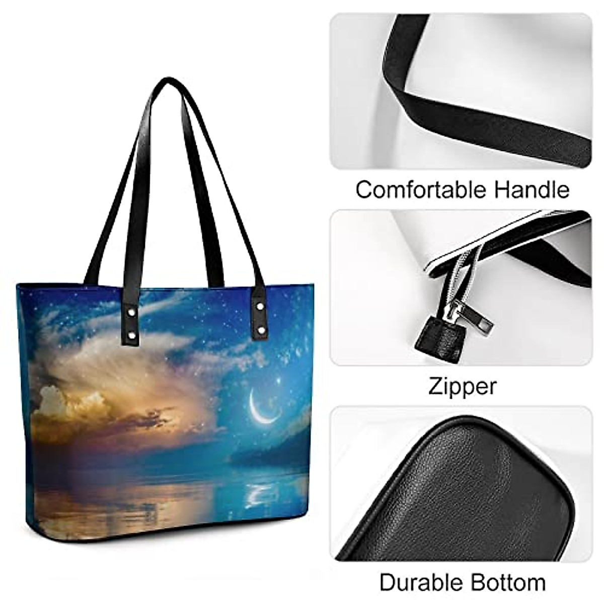 Womens Handbag Stars And Clouds Leather Tote Bag Top Handle Satchel Bags For Lady