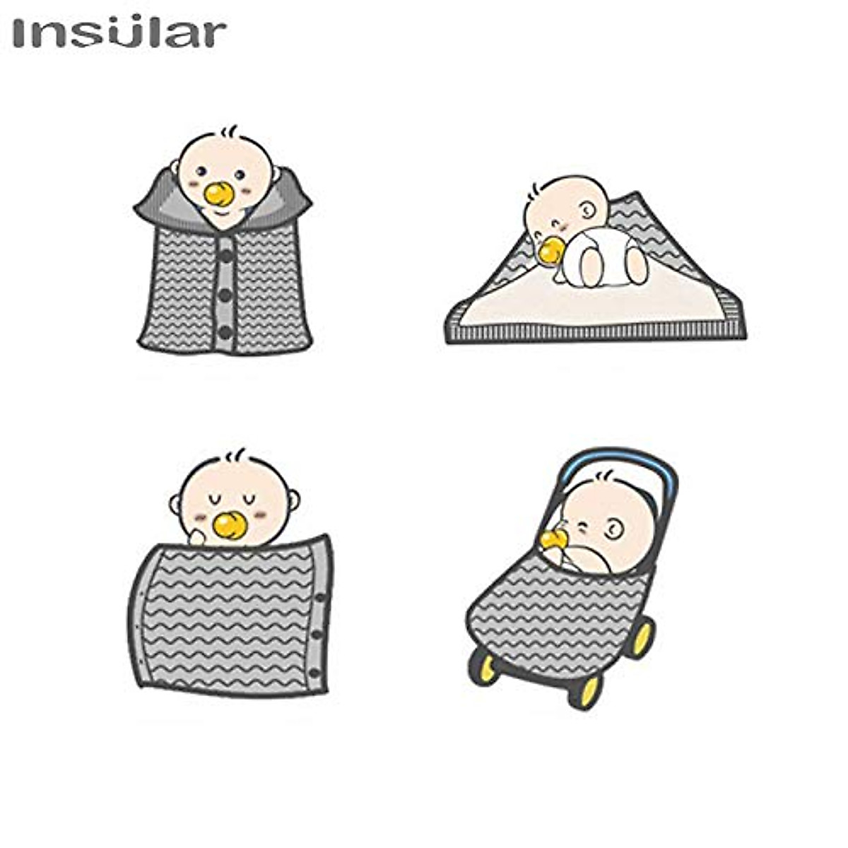 insular Warm Baby Sleeping Bag Envelope Winter Kid Sleepsack Footmuff Stroller Knitted Sleep Sack Newborn Knit Wool Swaddling Blanket (Gray)